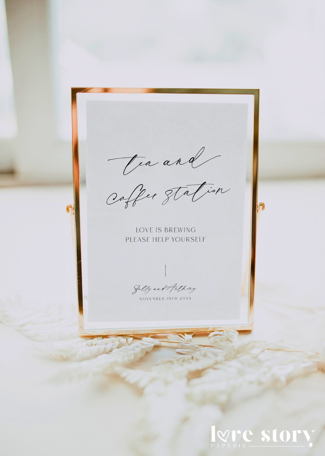 Minimalist Tea and Coffee Station Sign Wedding Template, Modern Love is ...