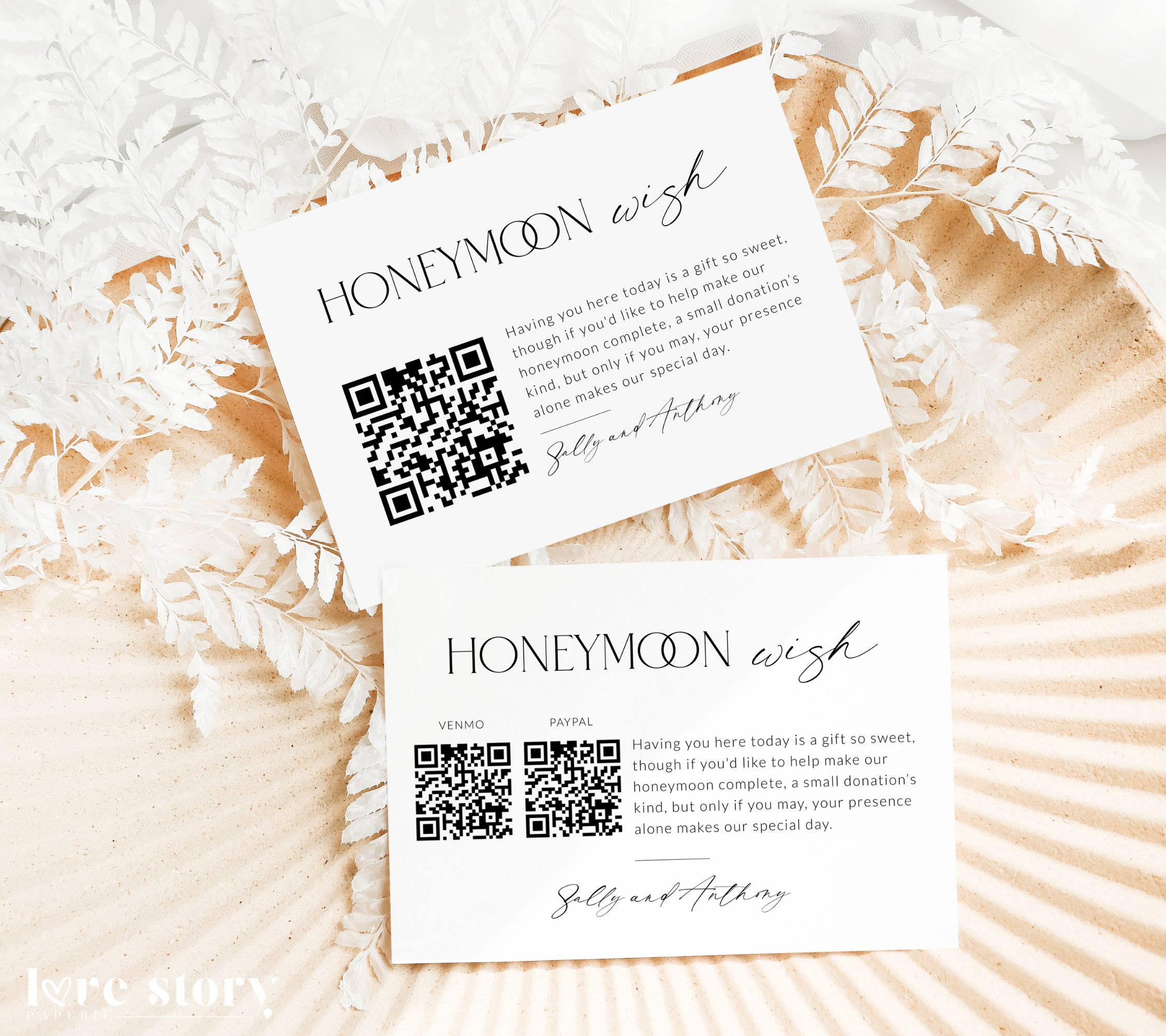 Minimalist Honeymoon Wish Card Template With QR Code, Wedding Honeymoon ...