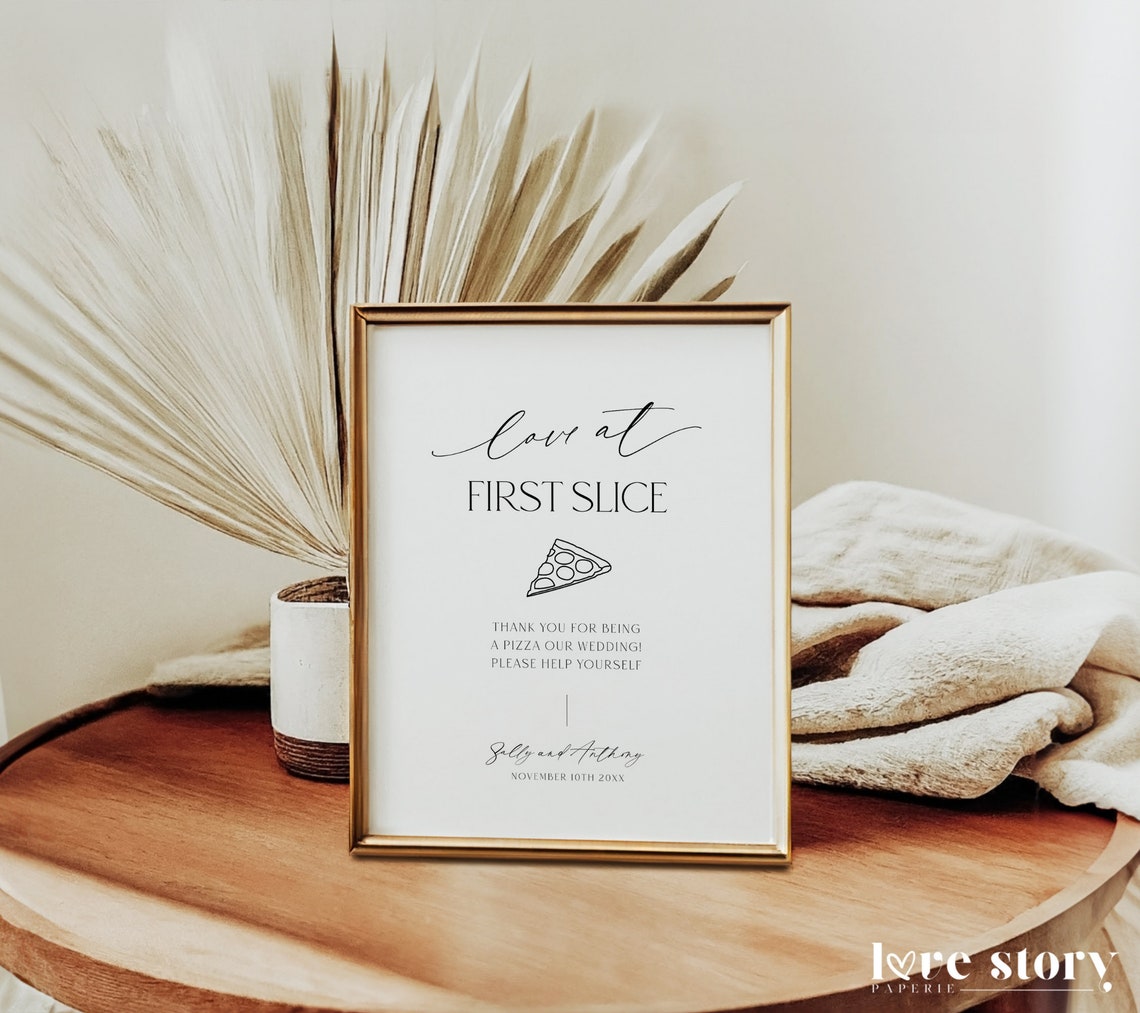 Minimalist Love at First Slice Sign, Modern Pizza Bar Wedding Sign ...