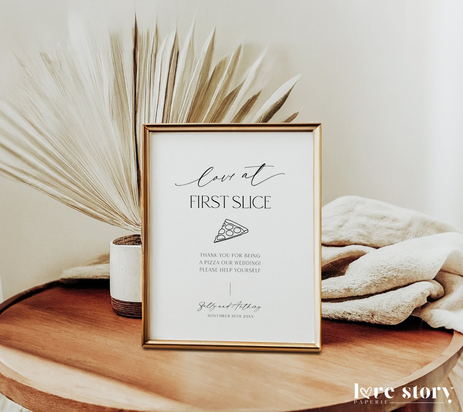 Minimalist Love at First Slice Sign, Modern Pizza Bar Wedding Sign ...