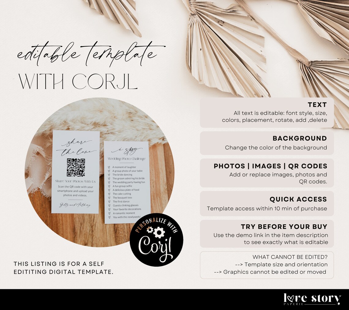 I Spy Wedding Card QR Code Template, Minimalist Share the Love Card ...