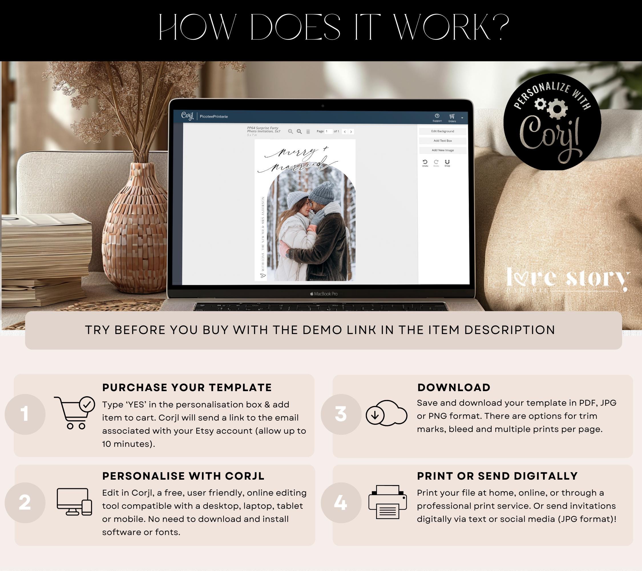 Merry and Married Christmas Arch Photo Card Printable, Modern Newlyweds ...