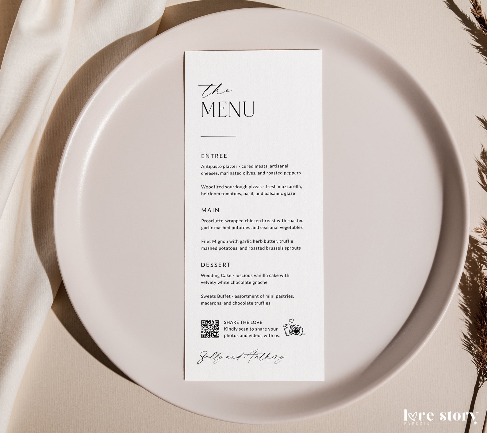 Minimalist Script QR Code Wedding Menu Template, Modern Menu Printable ...