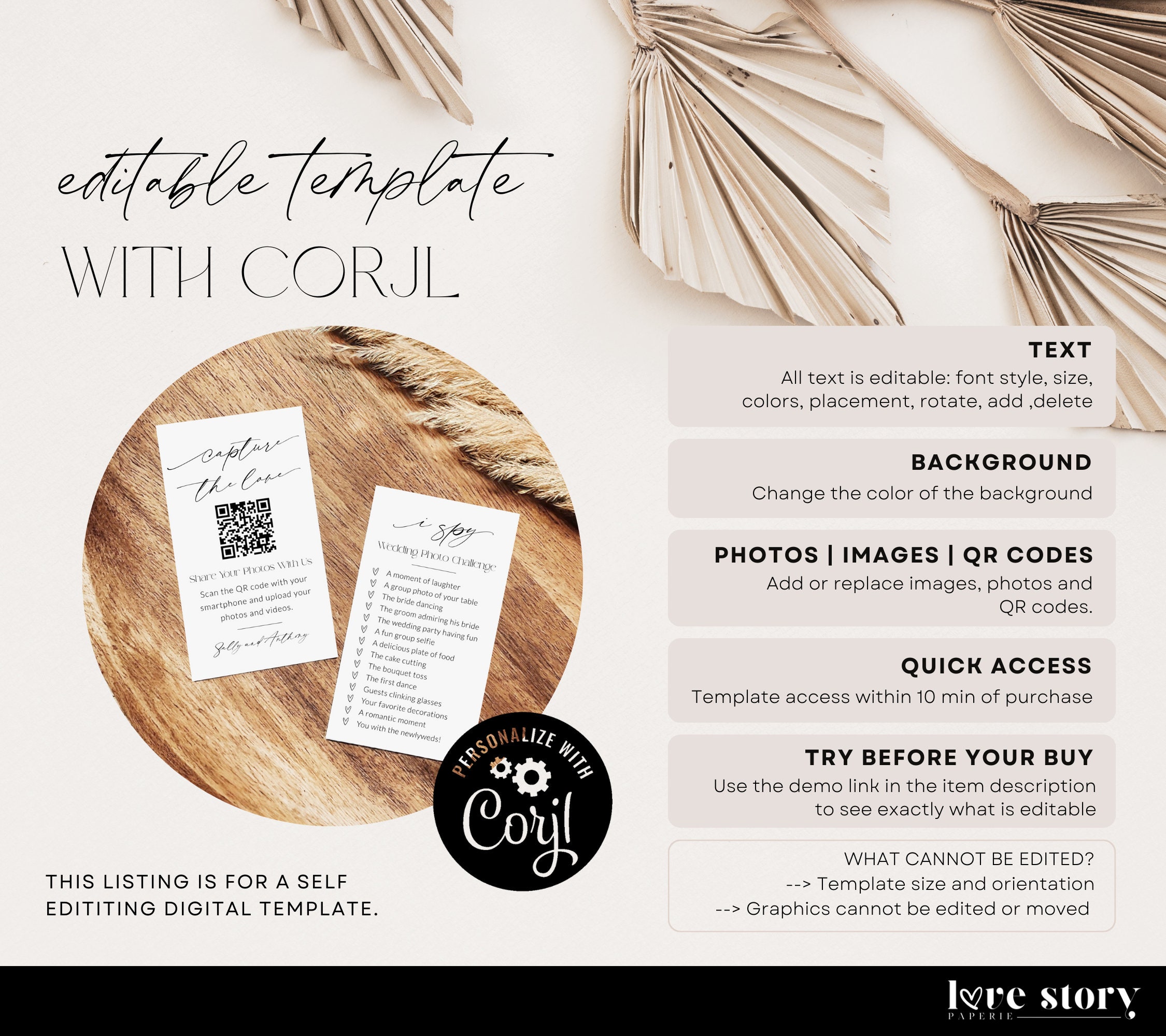 Wedding I Spy QR Code Card Template, Minimalist Capture the Love Card ...