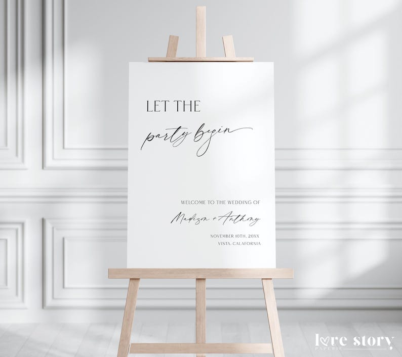 Minimalist Let the Party Begin Sign Wedding Printable, Modern Welcome ...