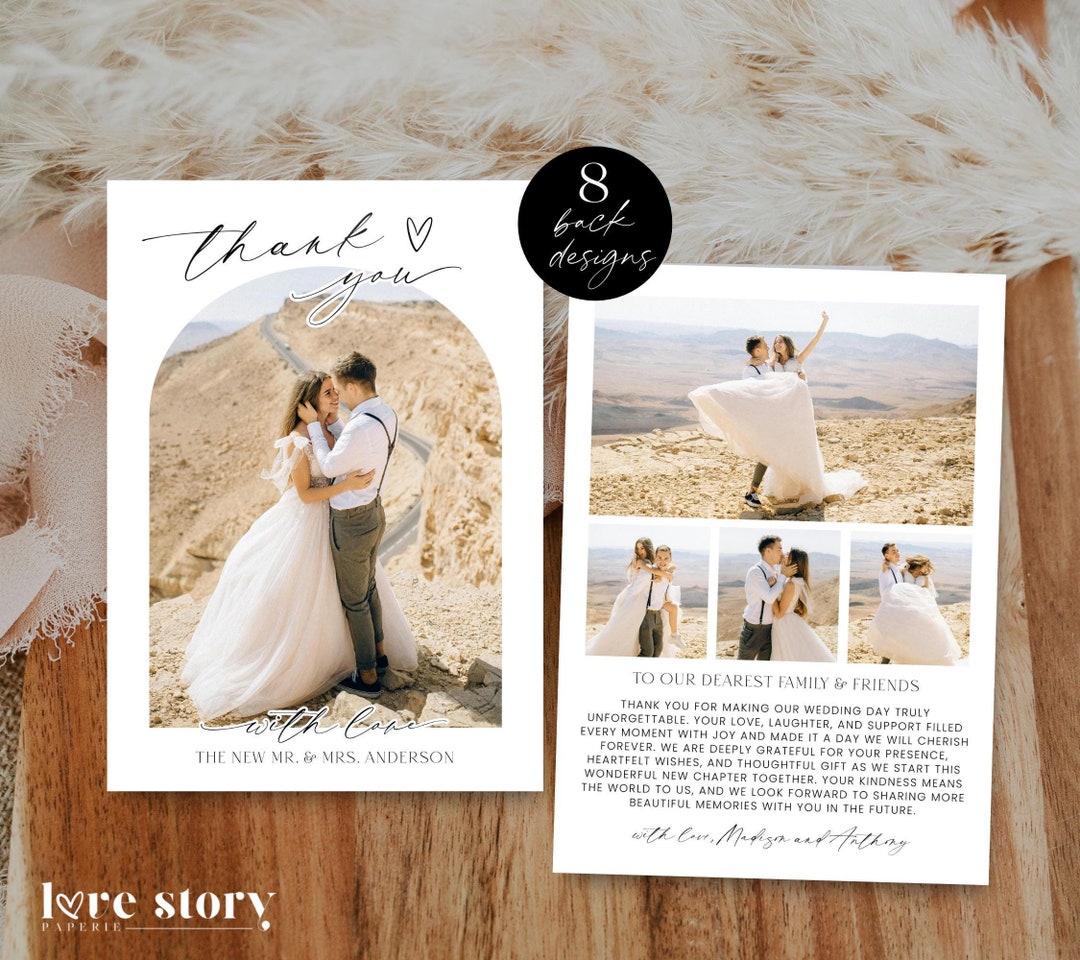 Modern Wedding Thank You Card Arch Photo Template, Editable With Thanks ...