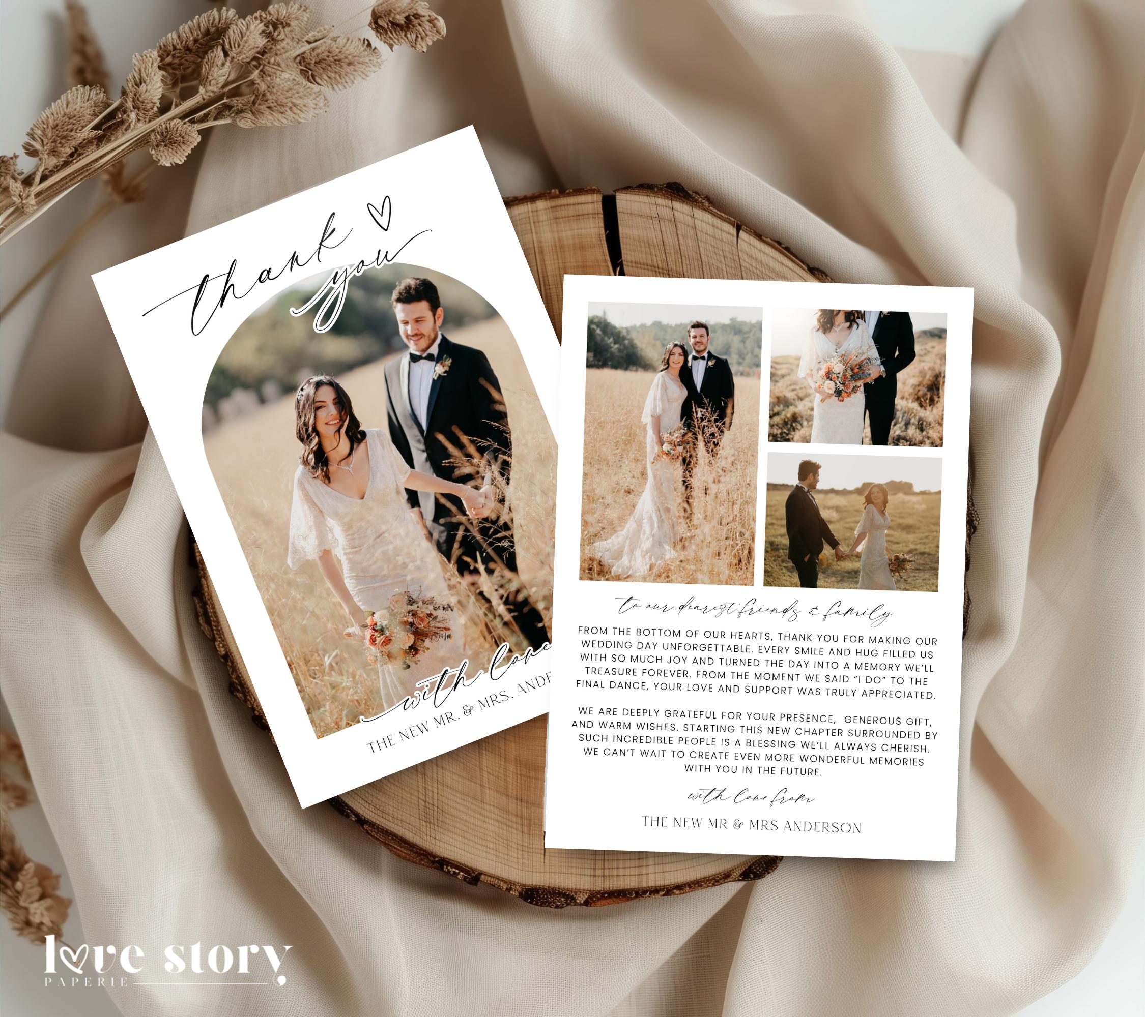 Modern Arch Wedding Thank You Card Photo Template, Editable Thank You ...