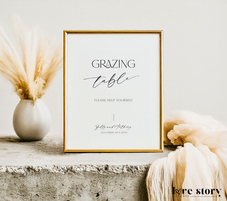 Minimalist Grazing Table Menu Sign Template, Modern Wedding Food Table ...