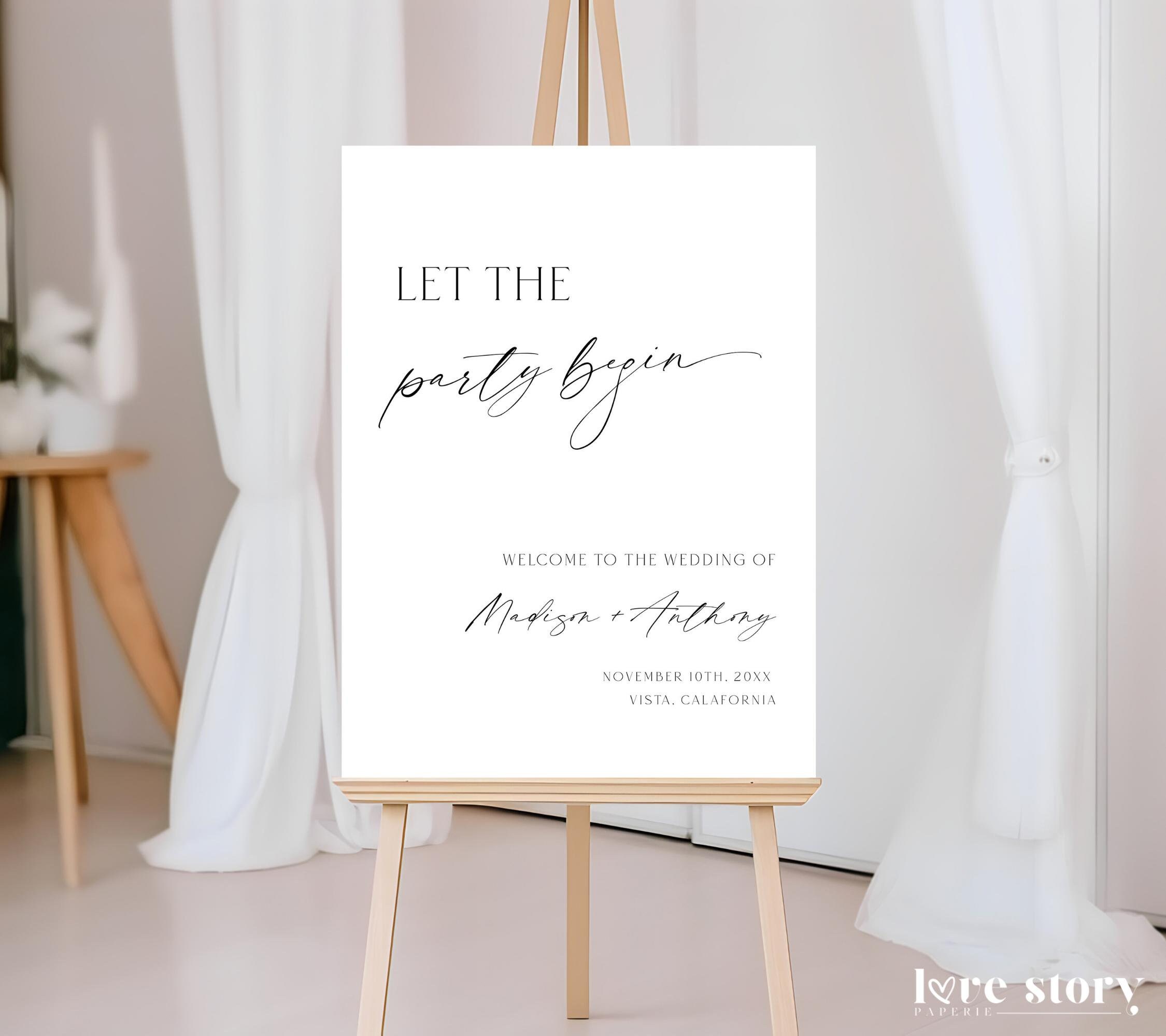 Minimalist Let the Party Begin Sign Wedding Printable, Modern Welcome ...
