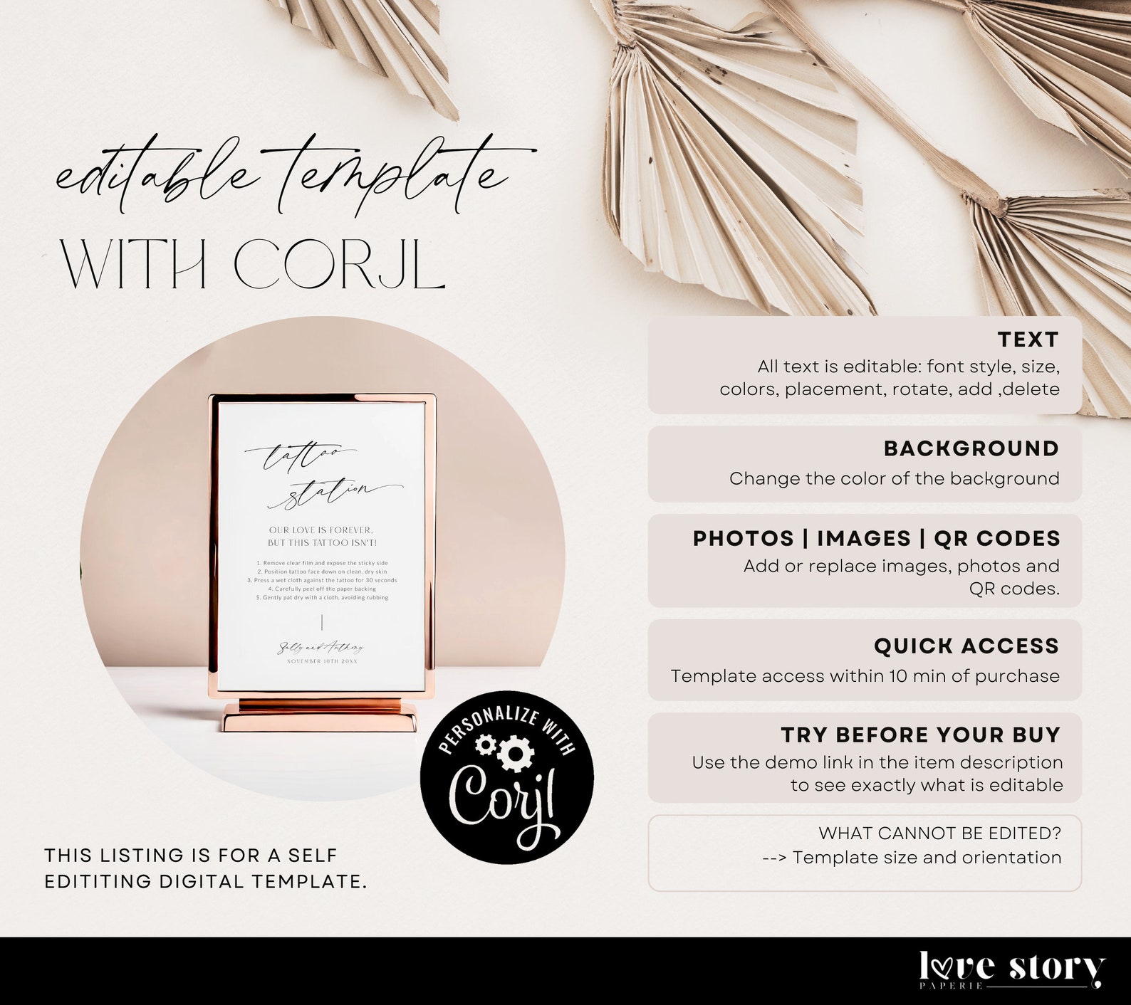 Minimalist Tattoo Station Wedding Sign Template, Our Love is Forever ...