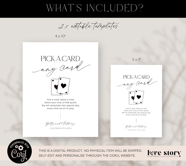 Minimalist Pick A Card Any Card Wedding Sign Printable, Modern Playing ...