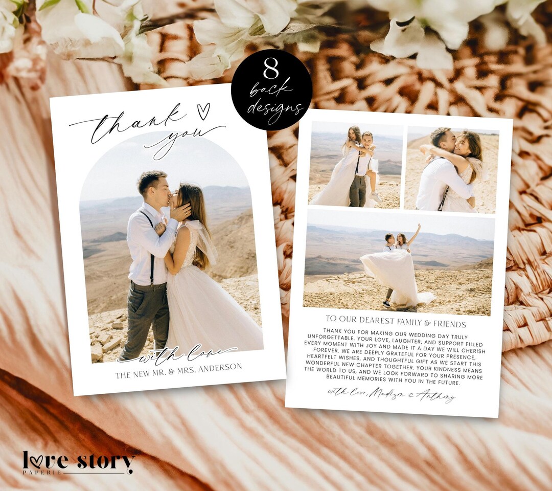 Editable Wedding Thank You Card Photo Template, Modern Arch Thankyou ...