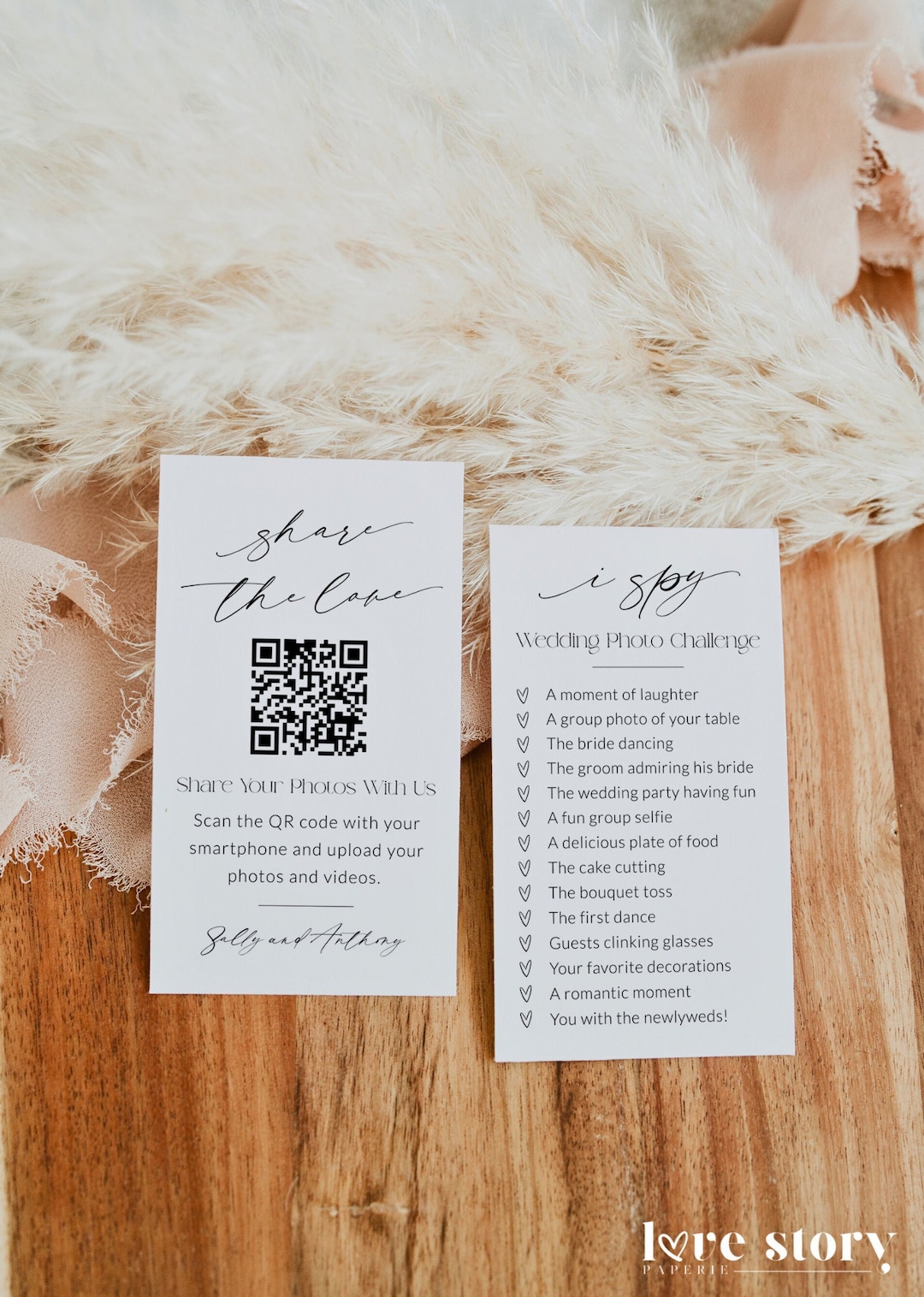 I Spy Wedding Card QR Code Template, Minimalist Share the Love Card ...