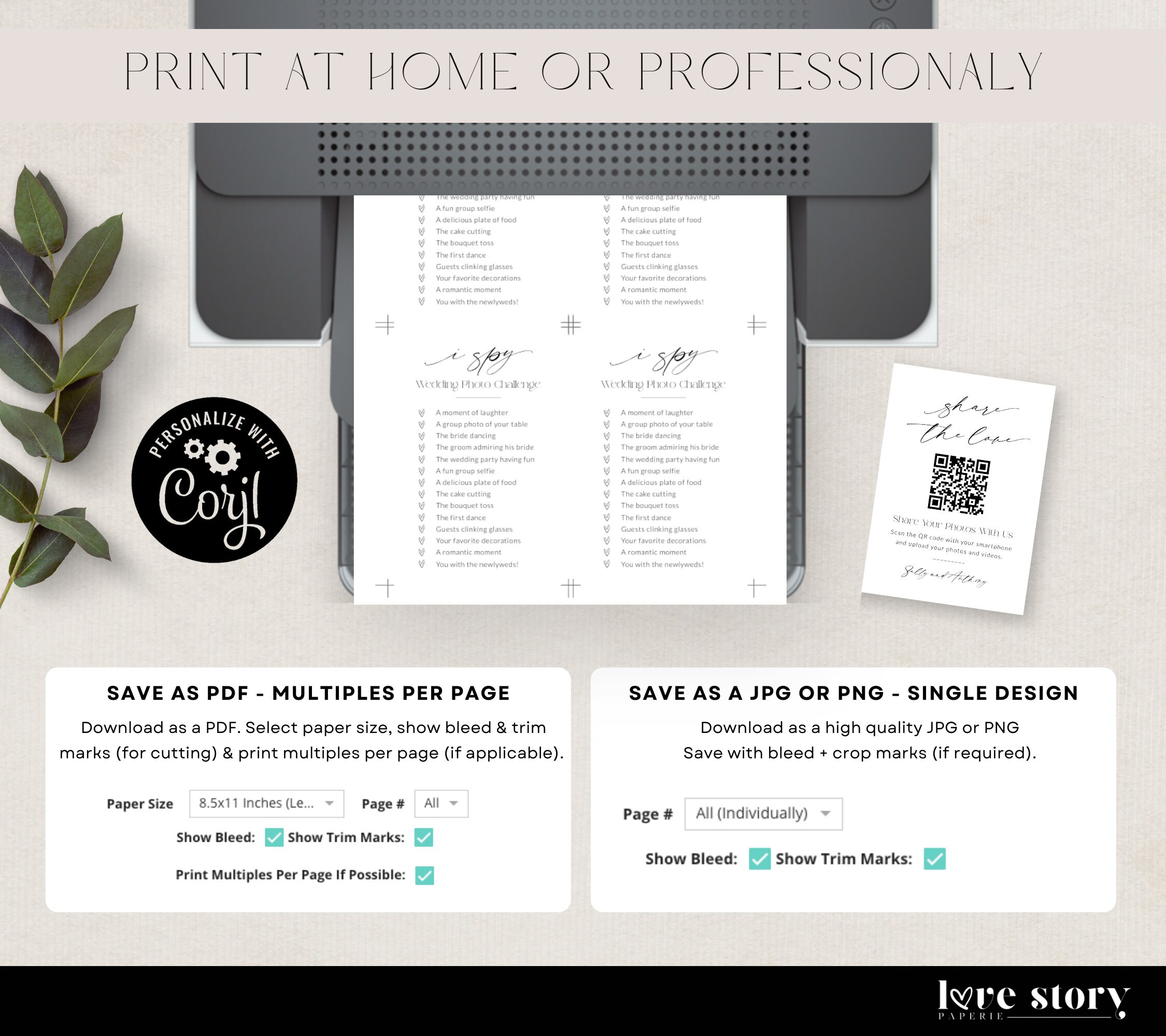 I Spy Wedding Card QR Code Template, Minimalist Share the Love Card ...