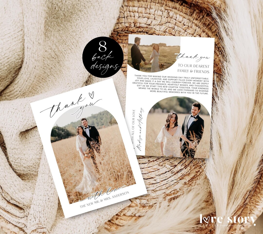 Minimalist Arch Wedding Thank You Card Photo Template, Editable Thank ...