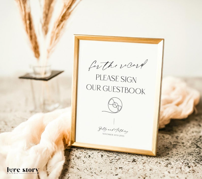 Minimalist Record Guest Book Sign Wedding Template, for the Record ...