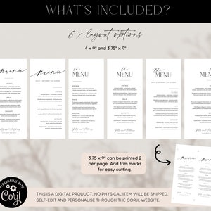 Modern Script Wedding Menu Template, Minimalist Menu Card Printable ...