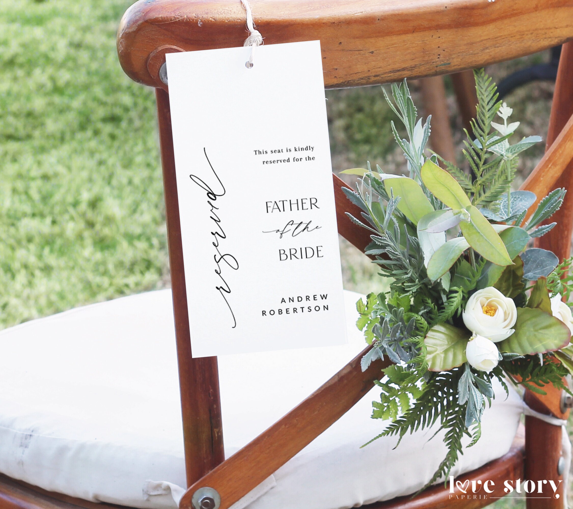 Modern Reserved Seat Tag for Wedding Aisle Template, Minimalist ...