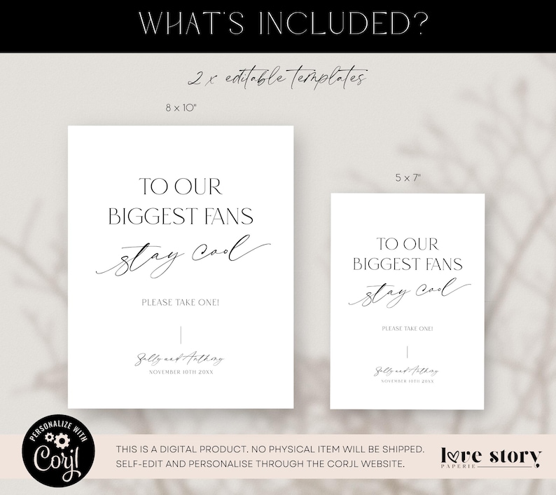 Wedding Fan Sign Template, Modern Stay Cool Take A Fan Printable ...