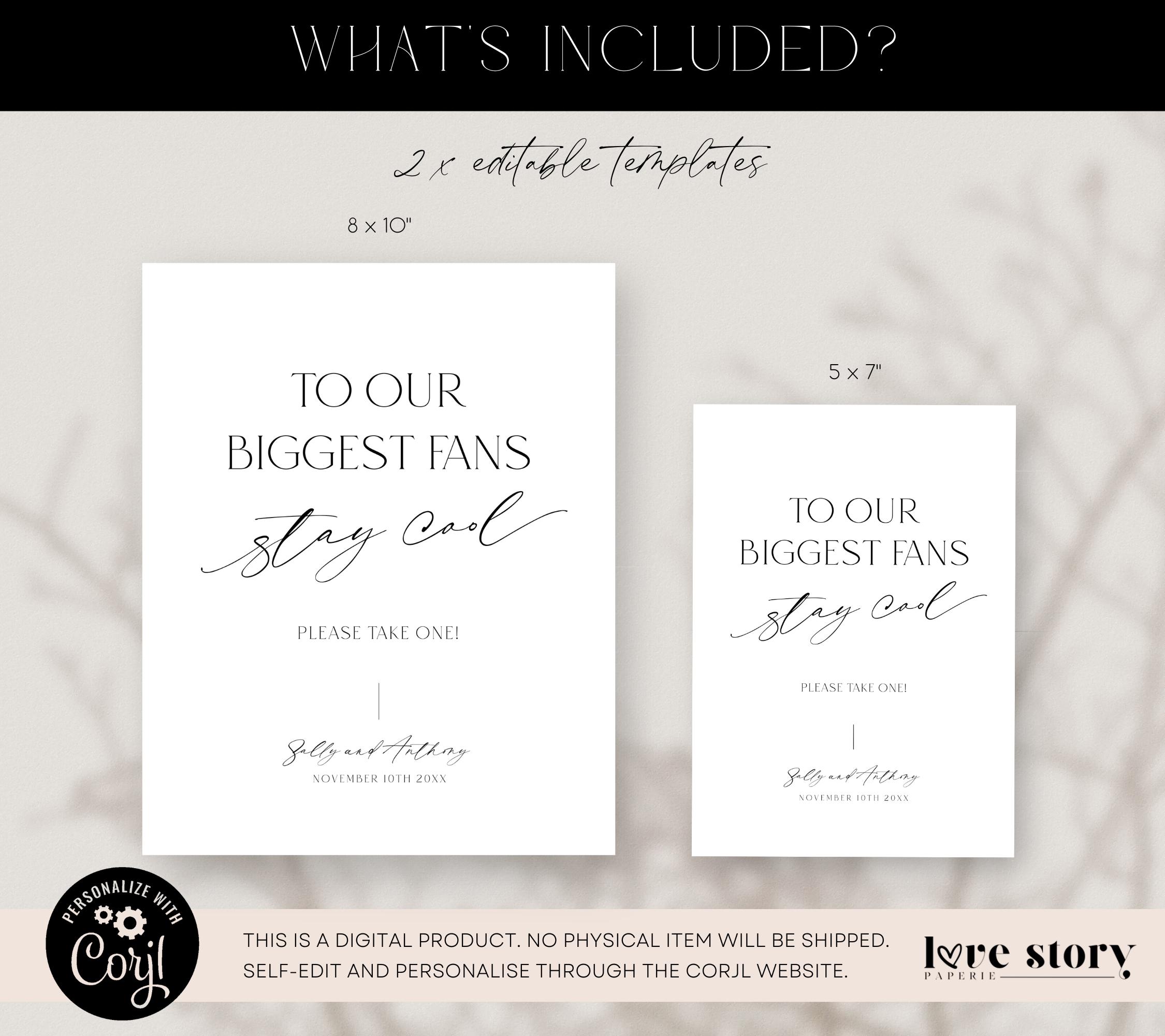 Wedding Fan Sign Template, Modern Stay Cool Take A Fan Printable ...