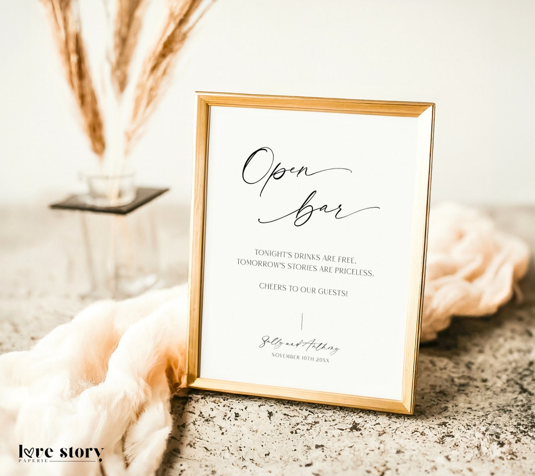 Minimalist Open Bar Sign Wedding Template, Drinks Are on Us Open Bar ...