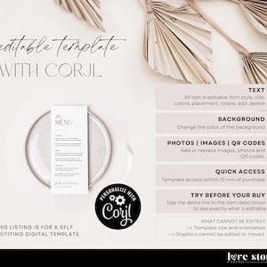 Modern Script Wedding Menu Template, Minimalist Menu Card Printable ...