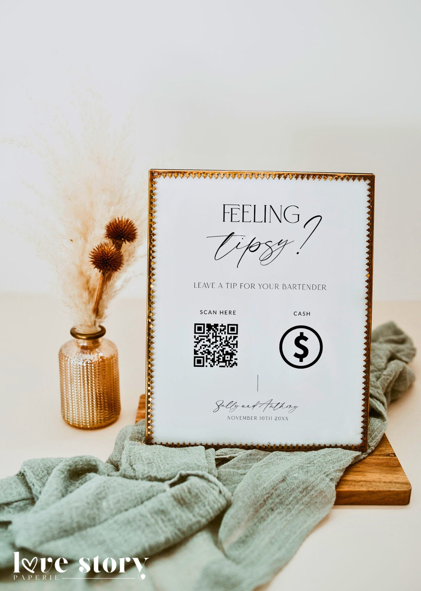 Minimalist Feeling Tipsy Sign Template, Modern Bartender Tips Wedding ...