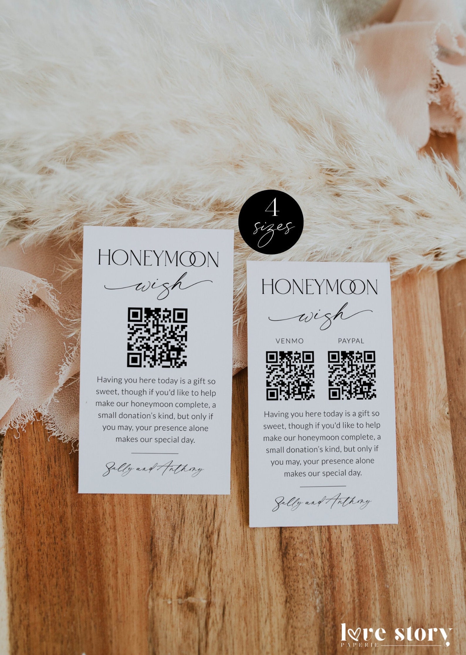 Minimalist Honeymoon Wish Card Template With QR Code, Wedding Honeymoon ...