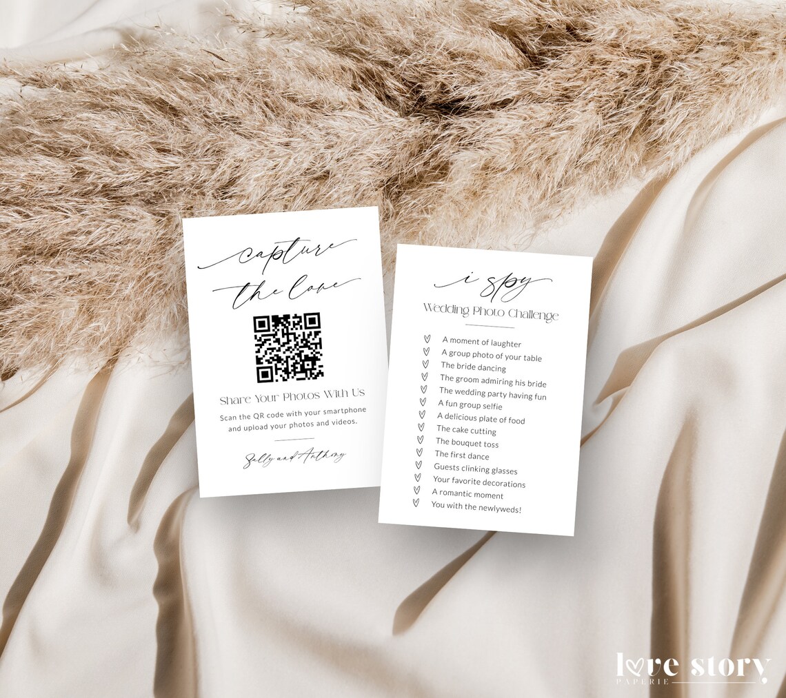 Wedding I Spy QR Code Card Template, Minimalist Capture the Love Card ...