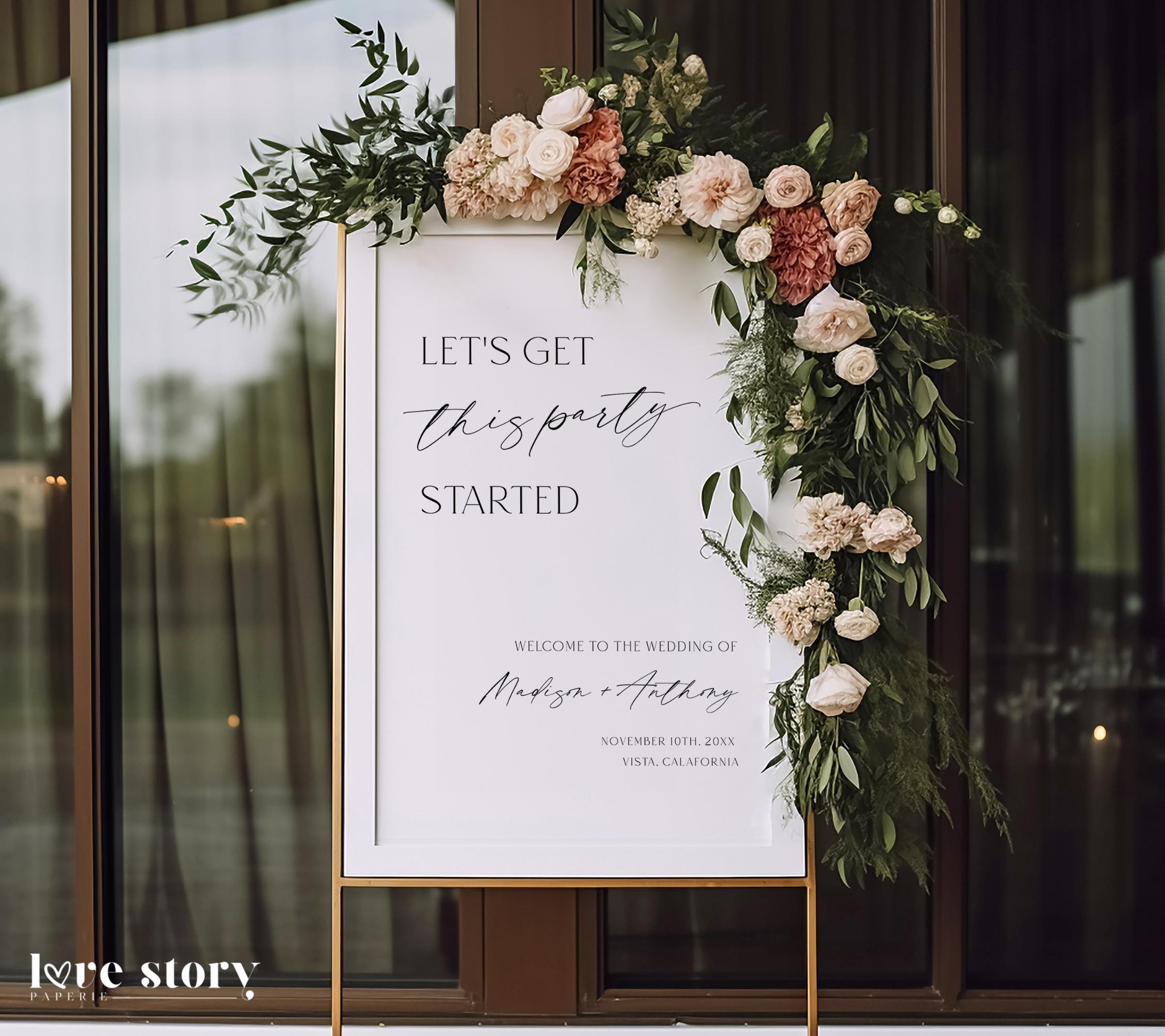 Let's Get This Party Started Wedding Welcome Sign, Minimalist Welcome ...