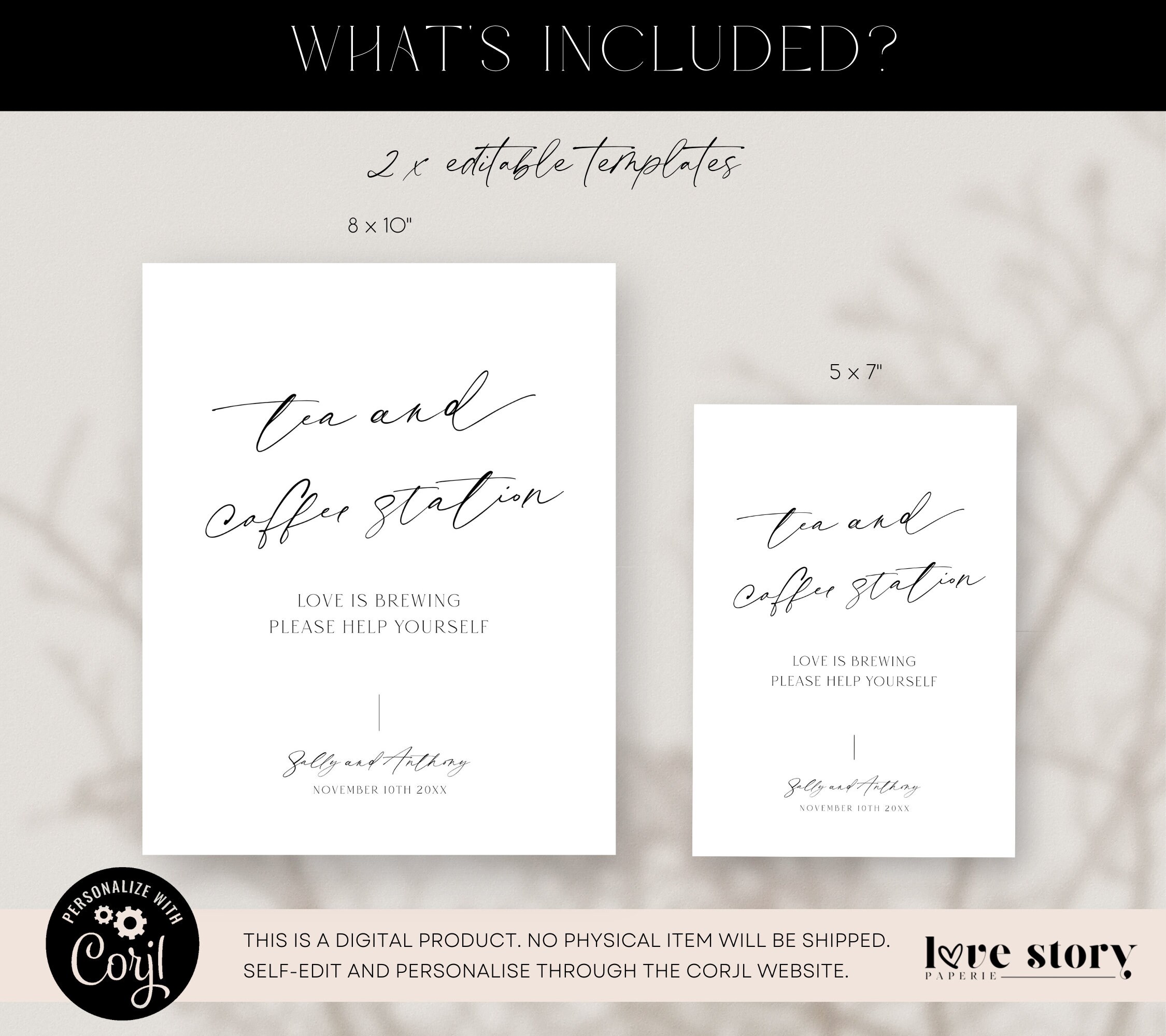 Minimalist Tea and Coffee Station Sign Wedding Template, Modern Love is ...