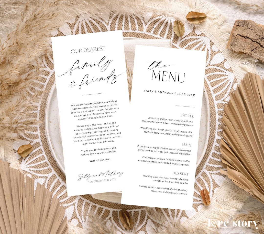 Modern Wedding Thank You Menu Card Template, Minimalist Welcome Thanks ...
