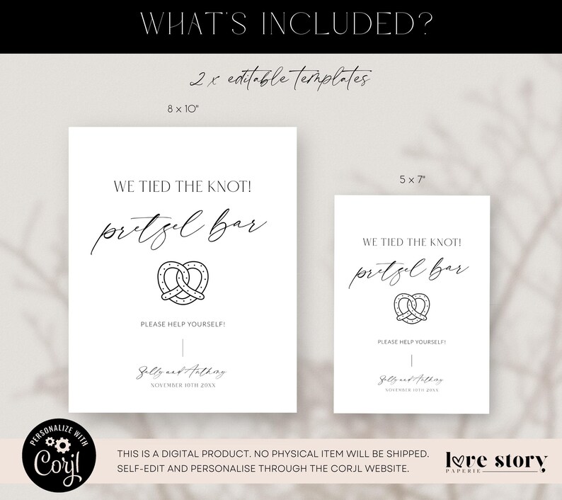 Pretzel Bar Wedding Sign Template, Modern We Tied the Knot Pretzel ...