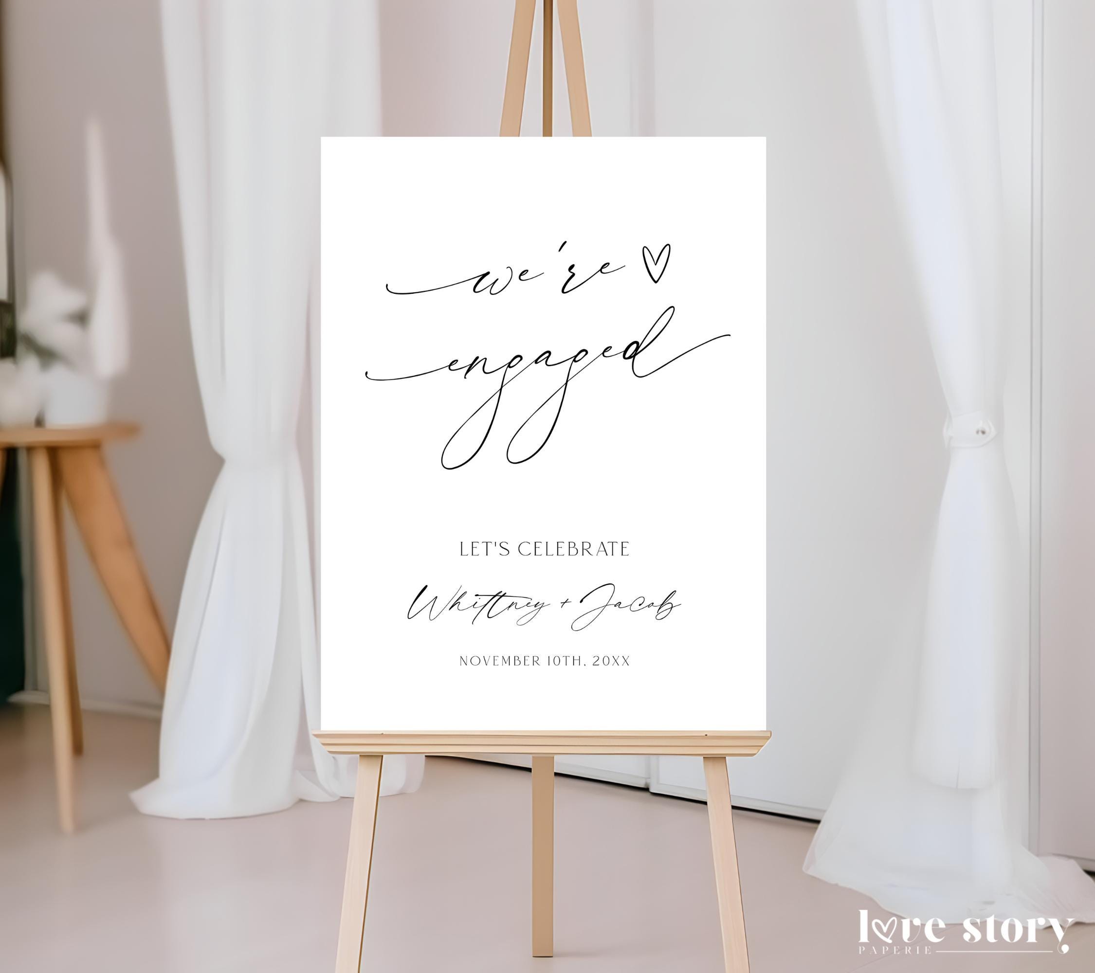 Modern We're Engaged Sign Printable, Minimalist Engagement Party ...