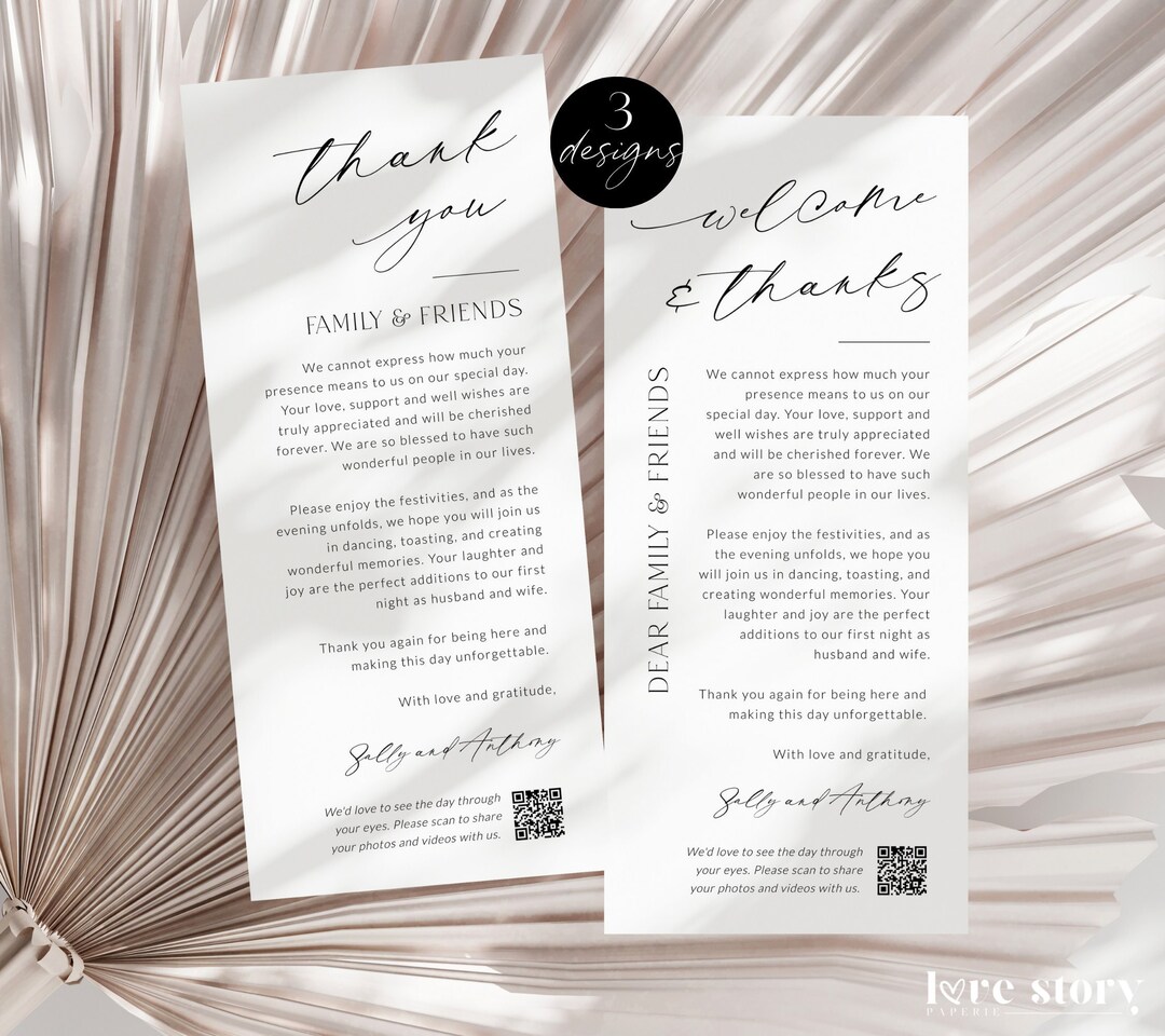 Minimalist Thank You Place Card With QR Code Wedding Template, Modern ...