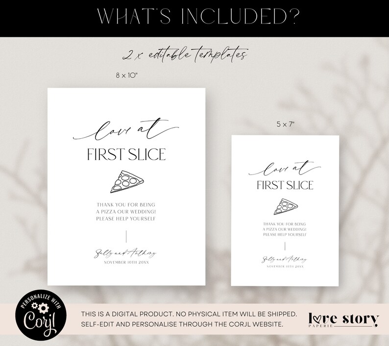 Minimalist Love at First Slice Sign, Modern Pizza Bar Wedding Sign ...