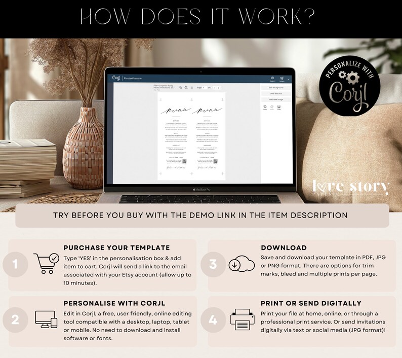 Modern Wedding Menu Template With QR Code Photo Sharing, Elegant ...