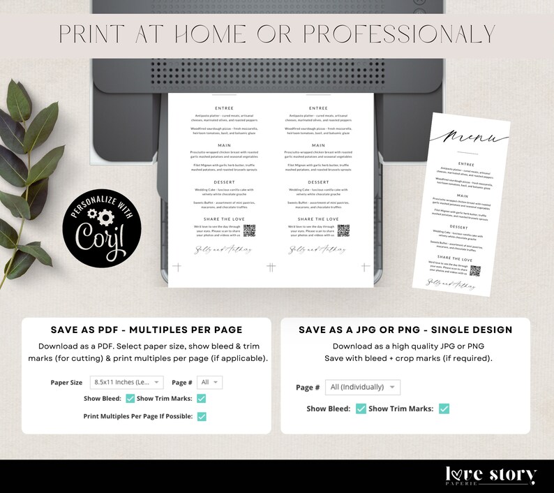Modern Wedding Menu Template With QR Code Photo Sharing, Elegant ...