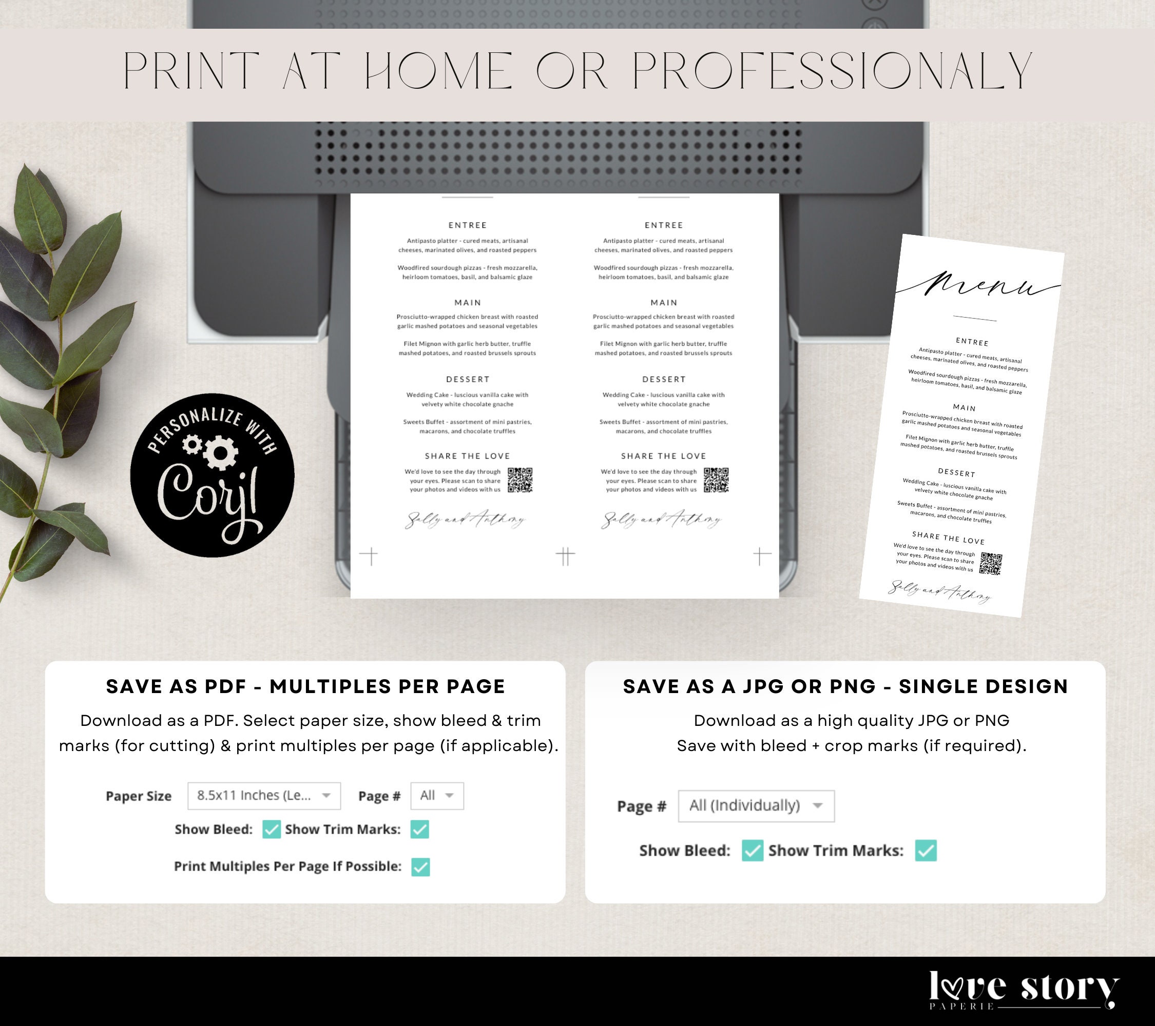 Minimalist Script QR Code Wedding Menu Template, Modern Menu Printable ...