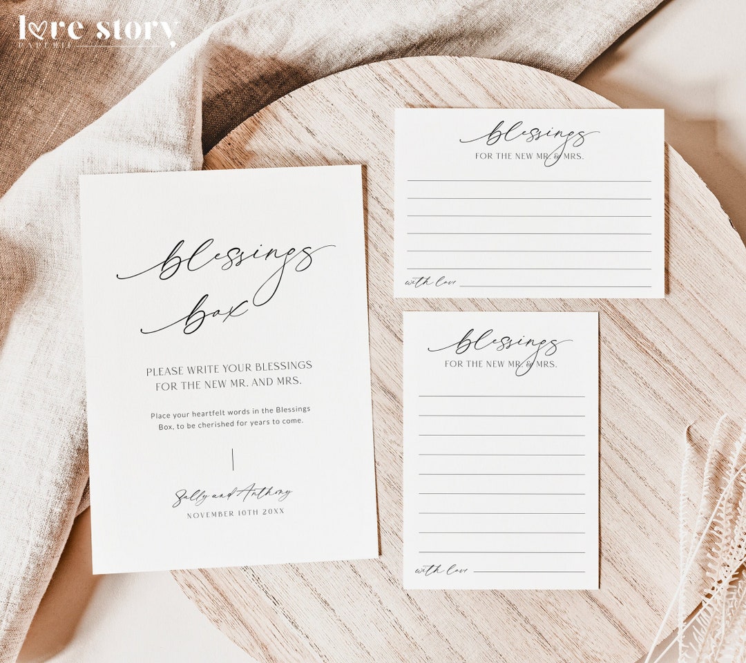 Blessings Box Wedding Sign Cards Template, Minimalist Well Wishes Sign ...