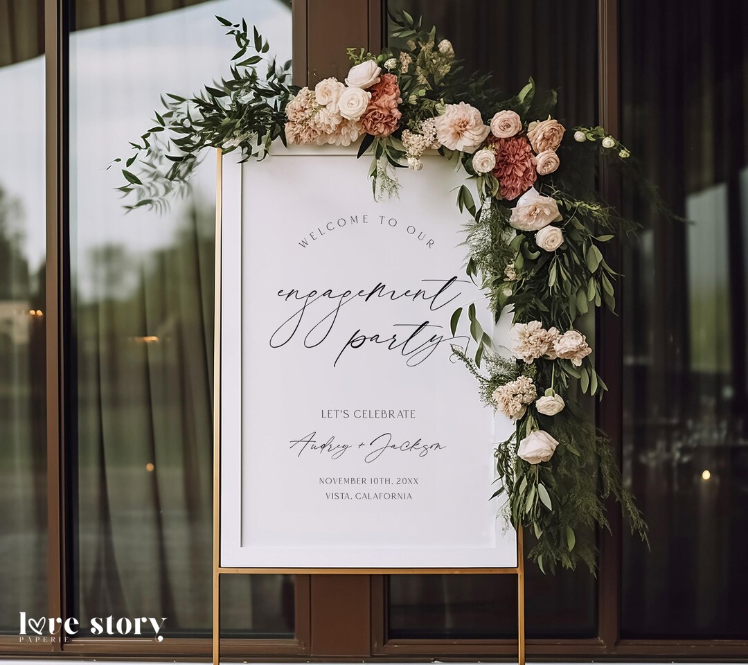Welcome to Our Engagement Party Sign Template, Modern We're Engaged Let ...