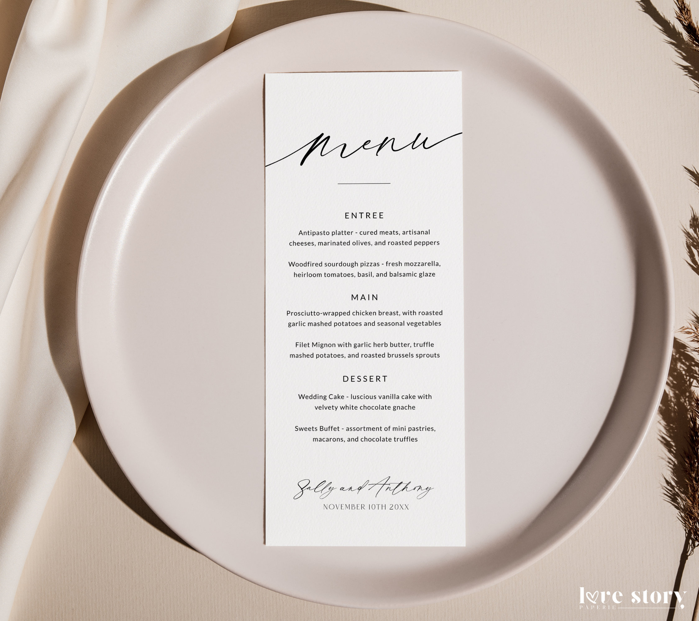 Wedding Menu Template, Modern DIY Reception Dinner Menu, Editable ...