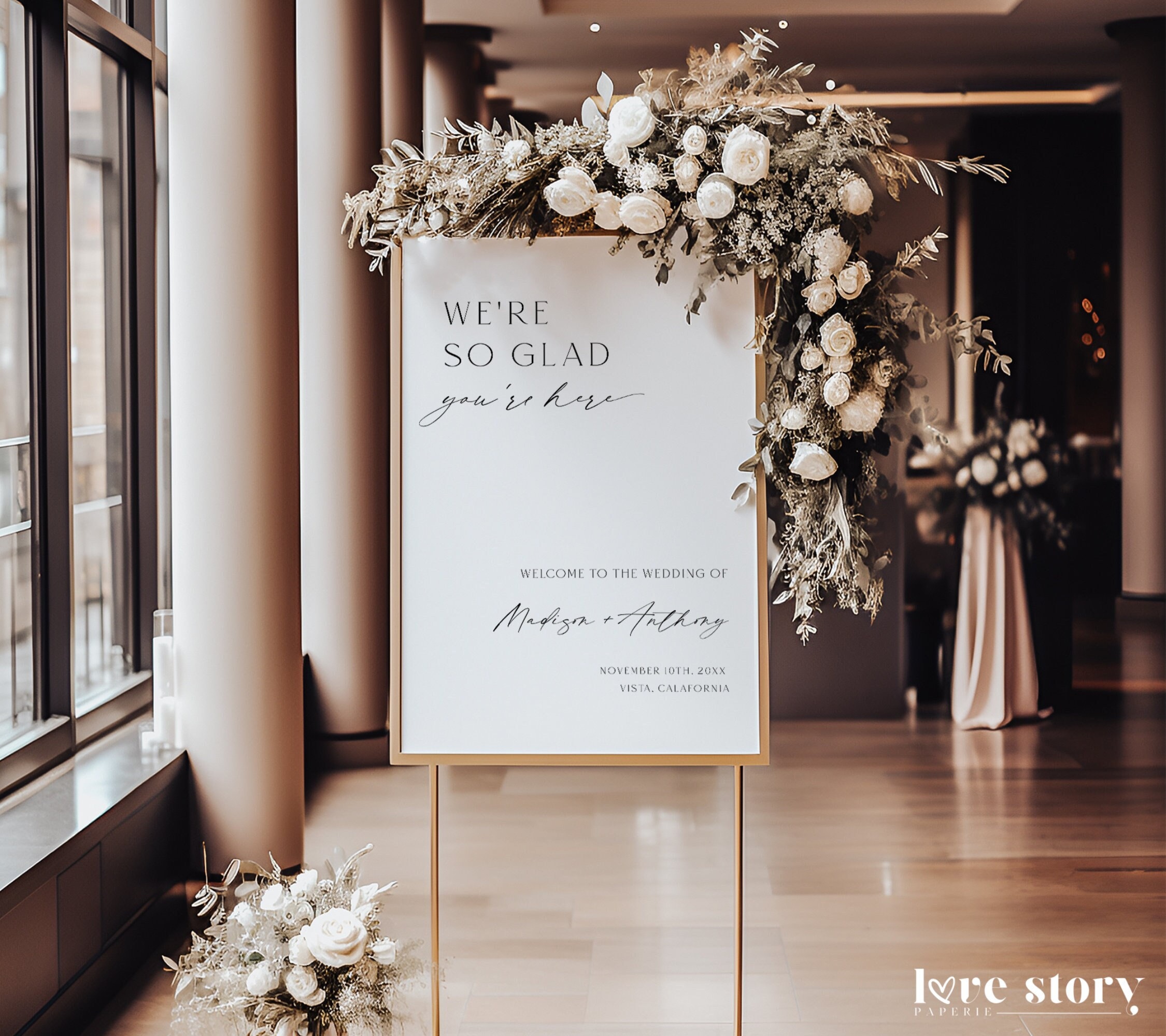 We're so Glad You're Here Wedding Sign Template, Minimalist Welcome to ...