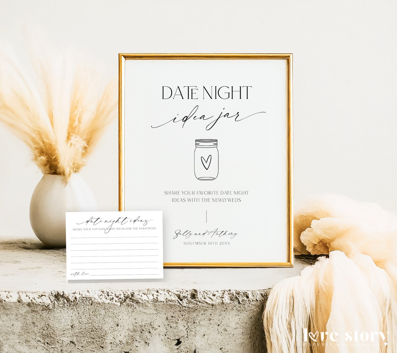 Wedding Date Night Jar Ideas Sign and Card, Minimalist Date Night Ideas ...