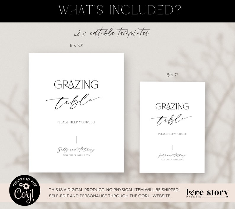 Minimalist Grazing Table Menu Sign Template, Modern Wedding Food Table ...
