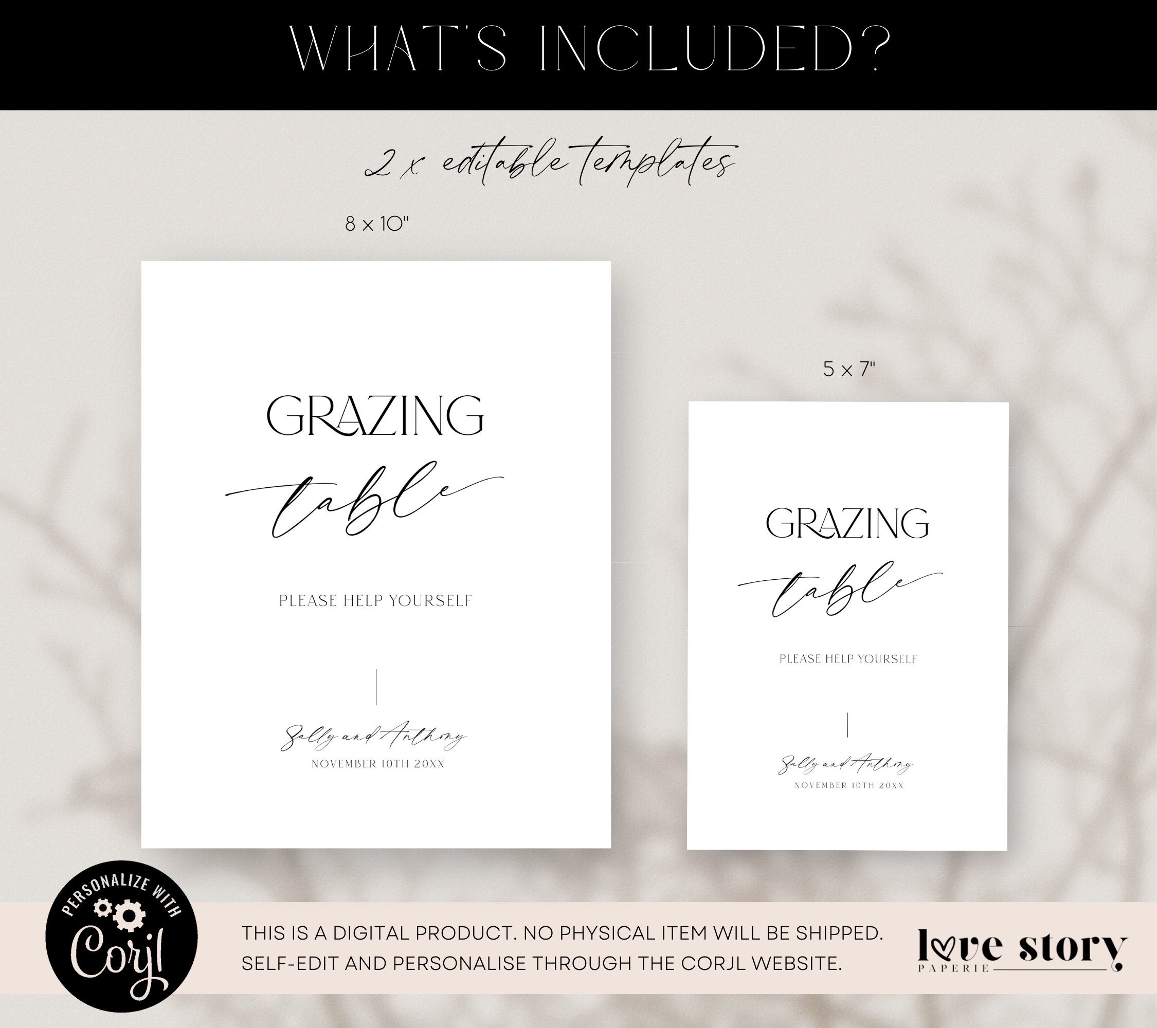 Minimalist Grazing Table Menu Sign Template, Modern Wedding Food Table ...