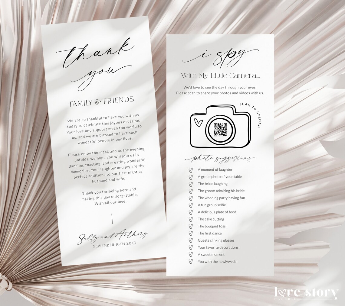 I Spy Wedding QR Thank You Place Card Template, Photo Hunt QR Code Game ...