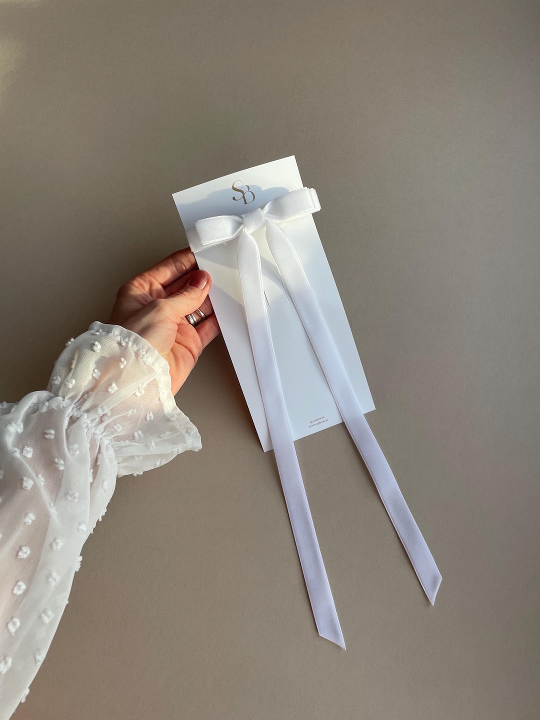 Long White Velvet Bow With Tails Skinny Long Bow in White Velvet Bow ...