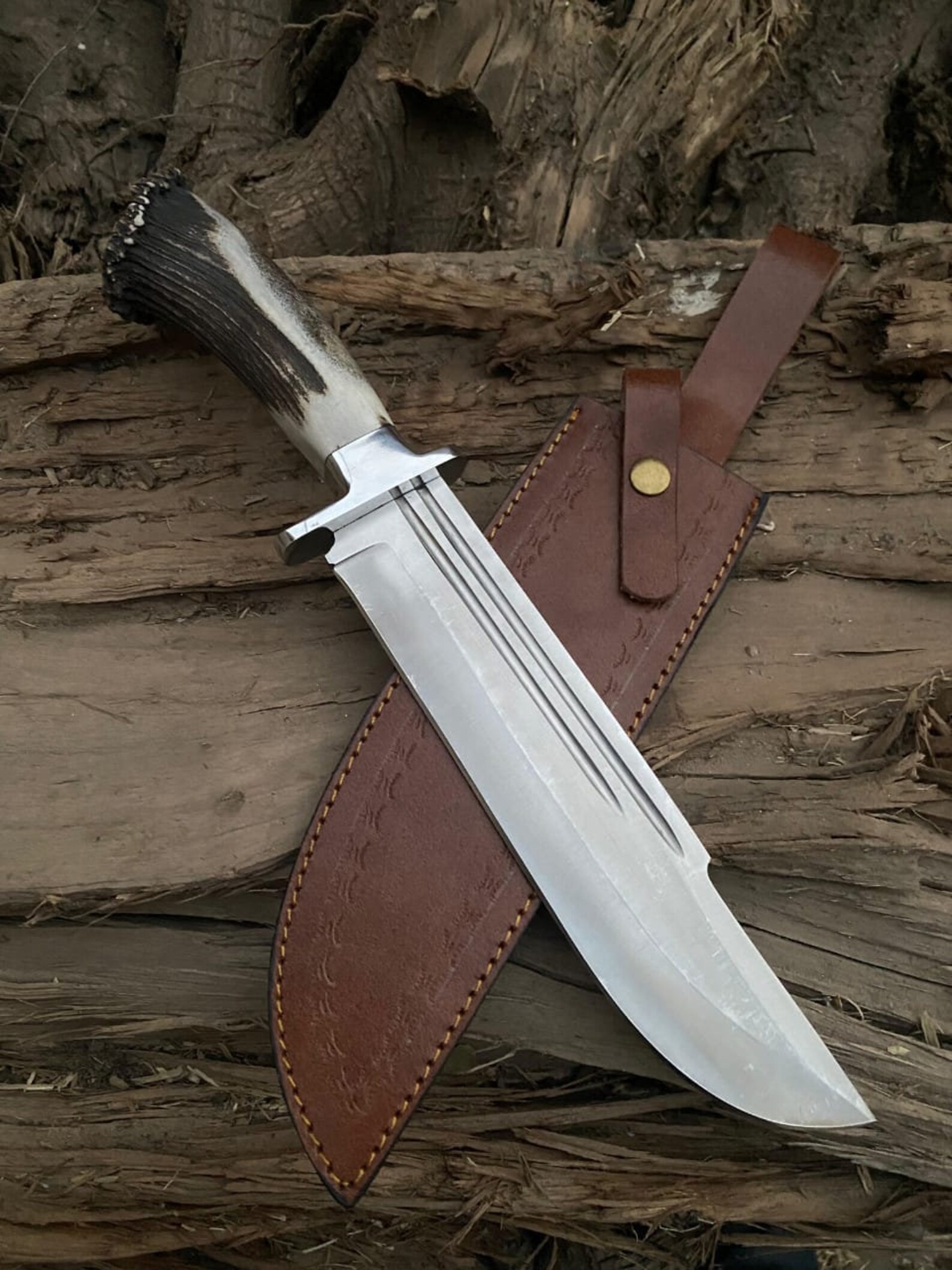 Handmade D2 Steel Bowie Knife: 15" Crown Handle Hunting Knife - Etsy