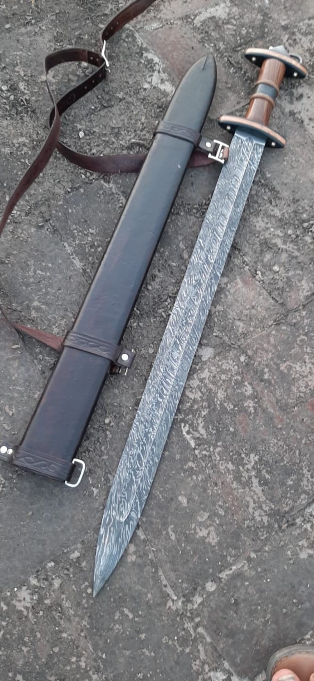 Handmade Damascus Viking Sword: 38" Long Sword, Rosewood Handle - Etsy